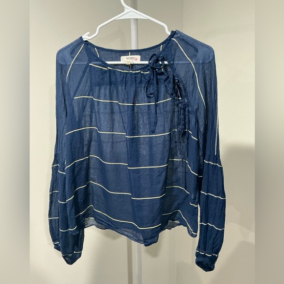 Lemlem | Tops | Lemlem Deep Blue Blouse With Gold Stripes | Poshmark